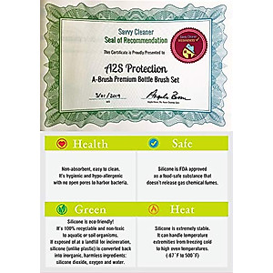 A-Brush Silicone Bottle Cleaner Brush, 2 Piece Set, Flexible, Long Handle - Water Bottle Cleaner, Baby Bottle Nipple Brush for Plastic & Glass, BPA-Free Dish Washing Brush A2S Protection