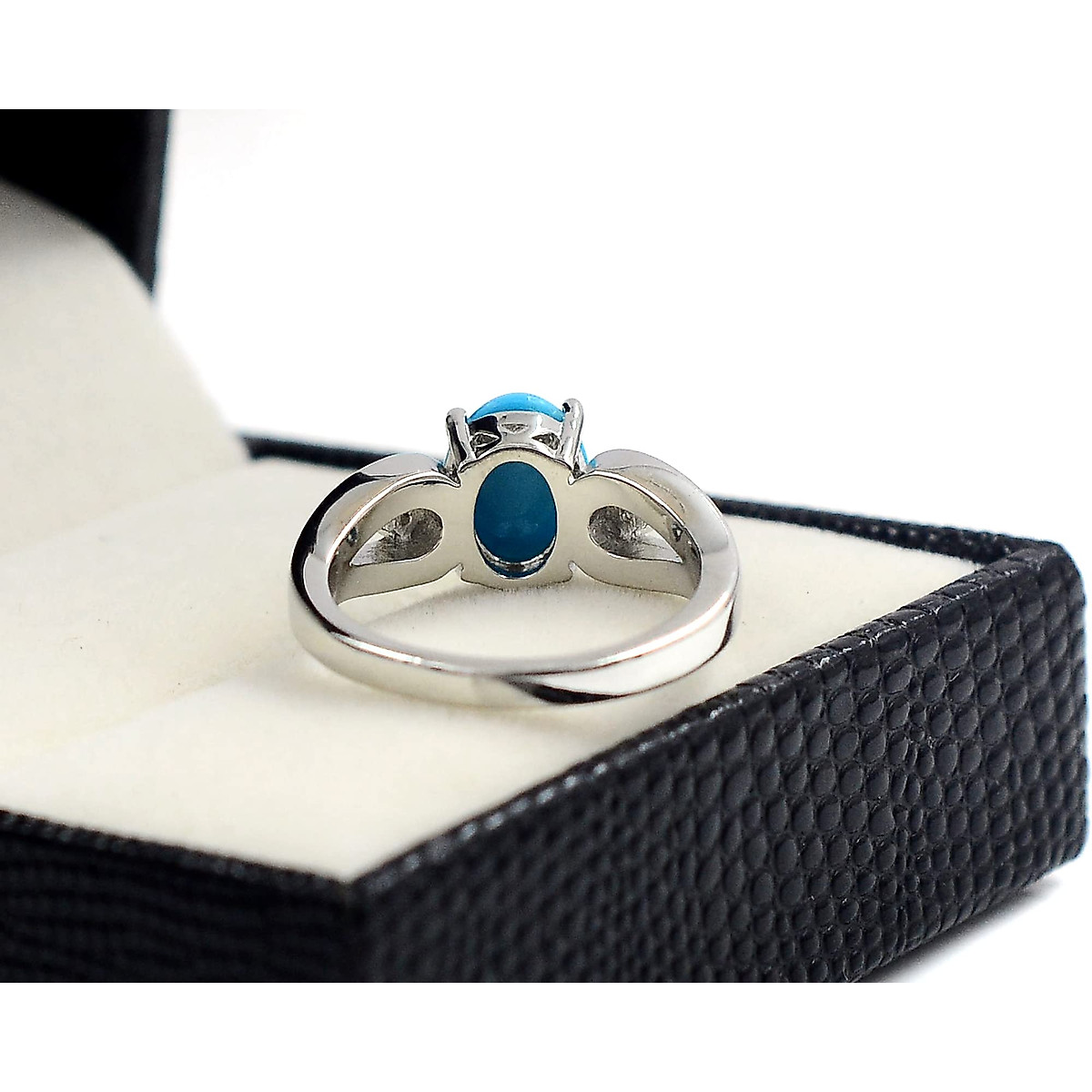 9X7 MM Oval Cut Natural Sleeping Beauty Turquoise Gemstone 925 Sterling Silver December Birthstone Solitaire Unisex Proposal Ring For Wedding Gift (Rhodium Plated Silver, 6)
