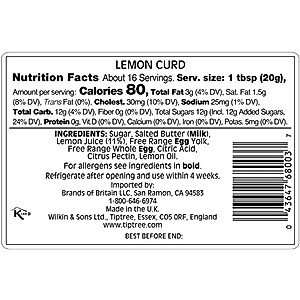 Tiptree Lemon Curd, 11 Ounce Jar (312g)