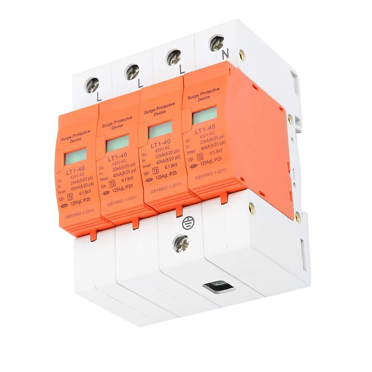Oumefar 4 Pole AC 420V House Protector 40KA Low-Voltage Arrester Device DIN Rail Protection Device for Lightning Protection