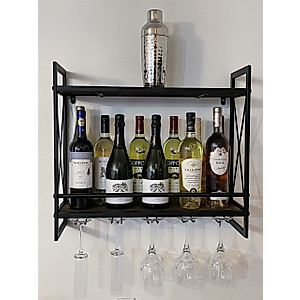 Spartan Saver Industrial Wall-Mounted Wine Rack with Wine Bottle Holder, Floating Bottle Storage Bar, and Wine Glass Holder