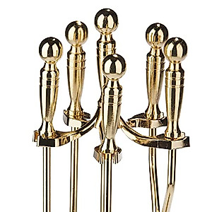 UniFlame Polished Brass Finish 5-Piece Fireplace Tools Set with Heavy Weight Steel Construction