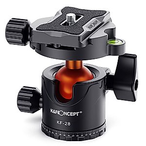 K&F Concept Professional 28mm Metal Tripod Ball Head 360 Degree Rotating Panoramic with 1/4 inch Quick Release Plate Bubble Level for Tripod Monopod Slider Camera Camcorder up to 22 pounds