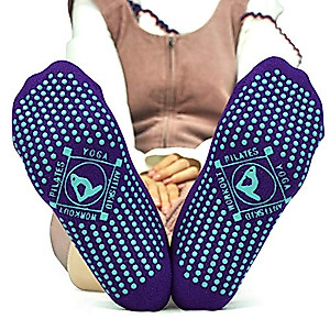 ELUTONG Pilates Yoga Non Slip Grips Socks 4 Pairs Sticky Ballet Workout Hospital Socks for Ladies