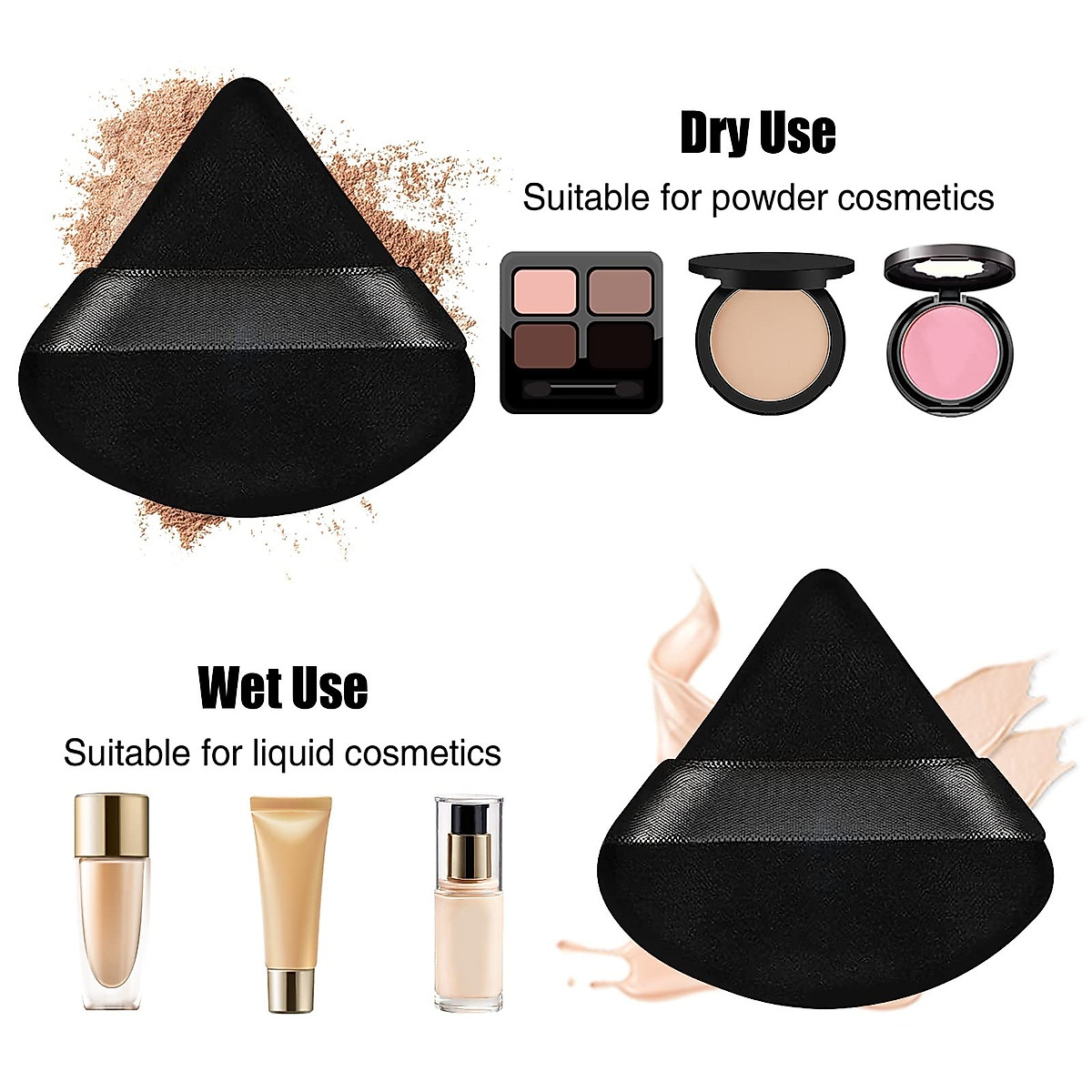 Pimoys 4 Pieces Powder Puff Makeup Sponge Triangle Powder Puffs for Face Powder Loose Powder, Velour Foundation Sponge Setting Powder Puff Beauty Makeup Tool, Black