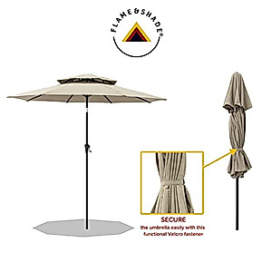 FLAME&SHADE 9 ft Double Top Outdoor Market Patio Table Umbrella with Tilt, Taupe
