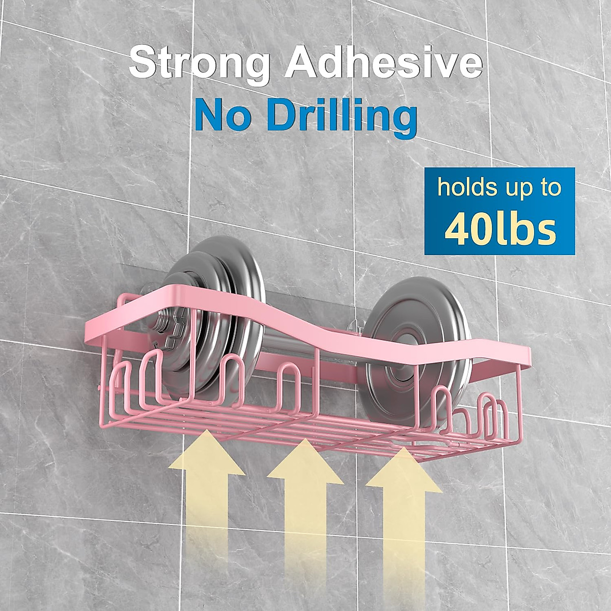 Youvip Pink Shower Caddy, Shower Organizers [5-Pack], Rustproof Bathroom Shower Shelves for Inside Shower, Adhesive Shower Caddy with Soap Caddy & Toothbrush Holder No Drilling