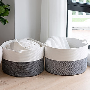 INDRESSME XXXL Large Cotton Rope Woven Basket Laundry Storage Bin with Handles (Set of 2)