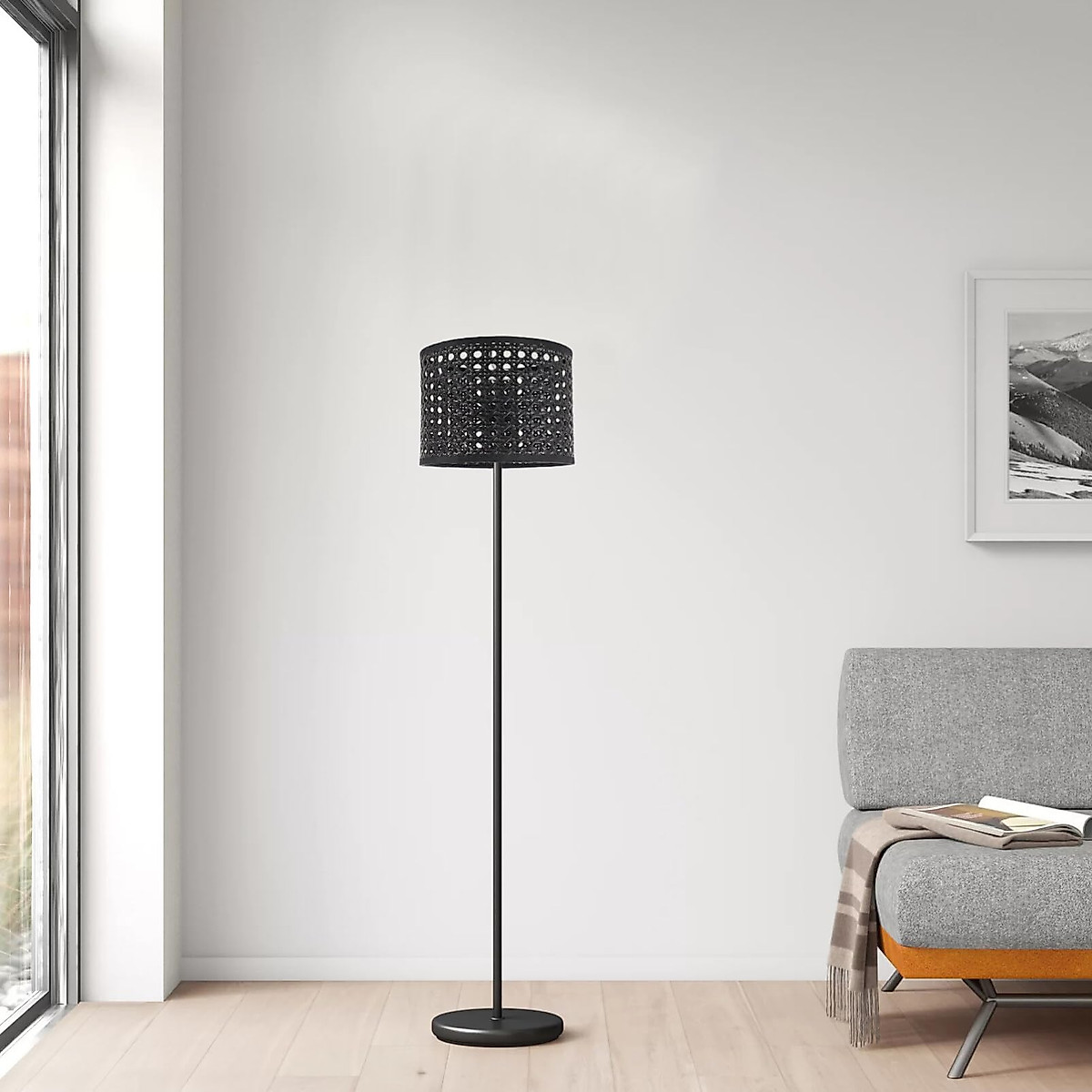 EXCEART Small Woven Lamp Shade E27 16cm Plastic Pendant Lampshade Drum Chandelier Light Cover Wall Floor Table Lamp Bulb Cage Guard Rustic Hanging Light Fixture B