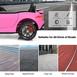 Costzon Ride on Car, 12V Licensed Jaguar F-Type SVR Battery Powered Kids' Electric Vehicles w/Remote Control, Front/Rear Lights, MP3/Music/3 Speeds/Spring Suspension, Kids Car Toy for Toddler (Pink)