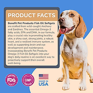 Omega 3 Fish Oil for Dogs - 120 SoftGels - Skin & Coat Supplement for Dogs, Supports Healthy Skin, Coat, Joints, Heart & Immune System, Premium Fish Oil Supplement for Dogs - Made in USA