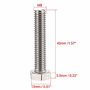 uxcell M8x40mm Hex Bolts 304 Stainless Steel Hexagon Screw Bolt 10pcs