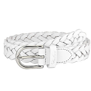 Falari Women's Leather Braided Belt 6007 - White-M