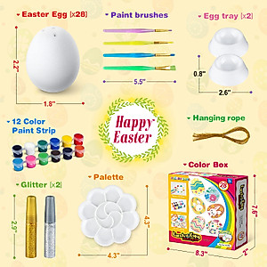Easter White Eggs Painting Kit-Paintable Hanging Flocking Eggs with Rope, Doodle Kit for DIY Design, Easter Decoration, egg Hunts, Basket Fillers, Easter Gift,28PCS