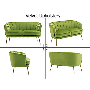 Altrobene Velvet Loveseat Couch Sofa Luxury Modern Comfy Tufted Couch Chesterfield 2 Person Couch for Living Room/Bedroom, Grass Green