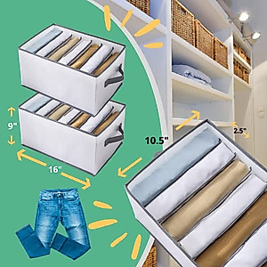 UrbanEco (2pcs  Wardrobe clothes organizers for drawers with 2 Handles - 6 Grids Pants organizer for large Jeans, leggings, tshirts,  Yoga pants, Sweater-White