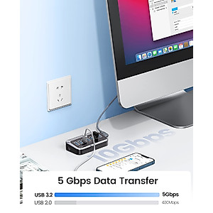 ORICO USB Hub 10Gbps with 7 USB A Ports, USB 3.2 Gen 2 Hub with 3.28Ft USB-A to USB-C Cable USB Splitter for iMac, All MacBooks, Mac Mini