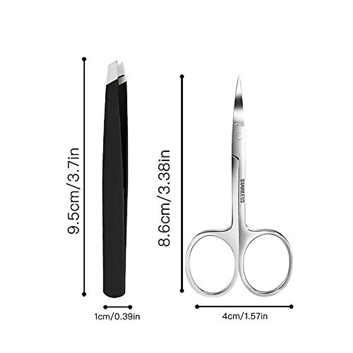 Ithyes Complete Tweezer Set 2 PCS Slant Tip Tweezer Stainless Steel Tweezers Eyebrow Trimmer Scissor for Shape Precision Ingrown Hair Nose Hair Blackhead Tick Remover,Black