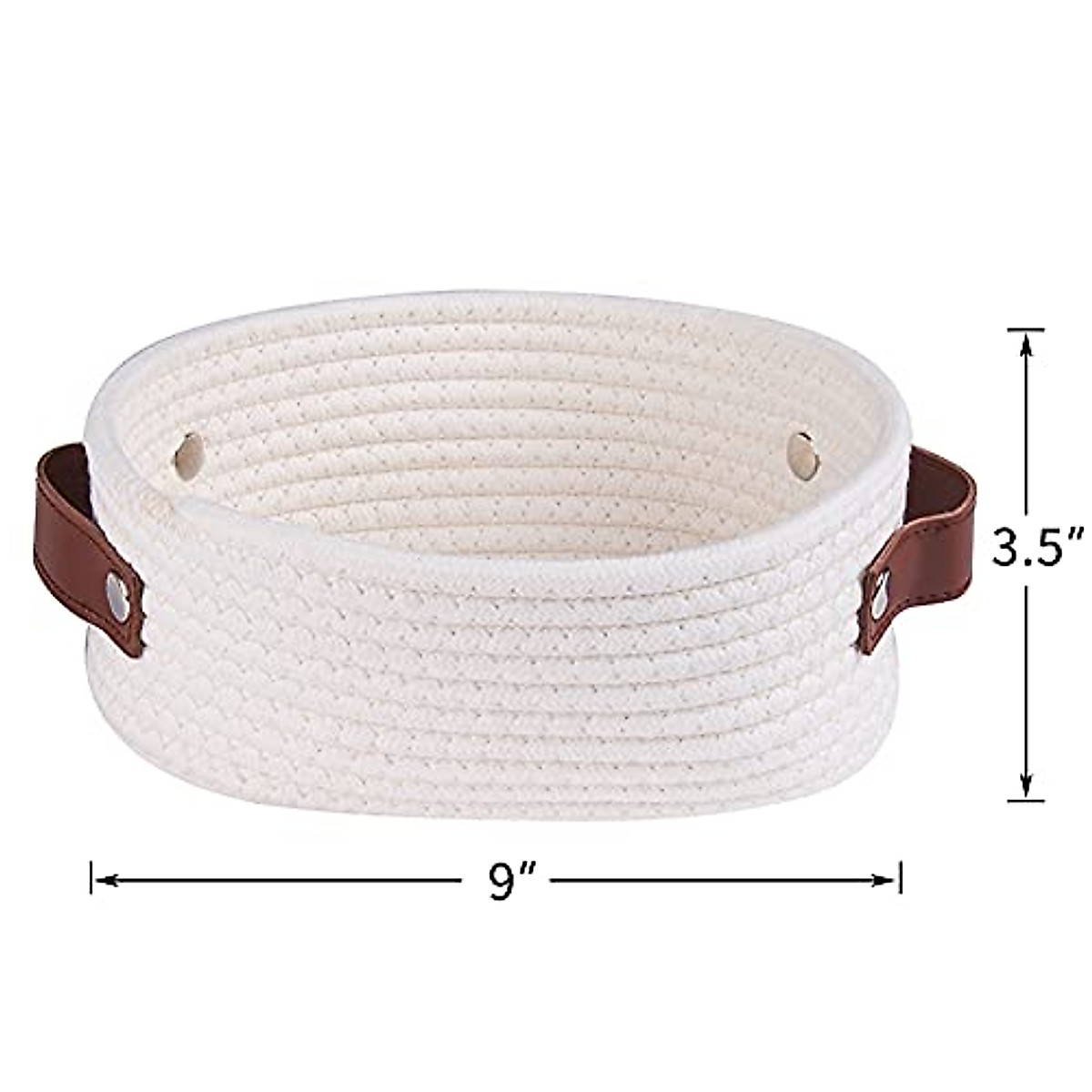 Small Woven Basket for Storage Oval Rope Coil Baskets with Handle Mini Cotton Basket Little Organizer Bins Boho Hamper Nursery Room for Kids Baby Dog Toy Gifts 7.87"x5.51"x4.33", XS White