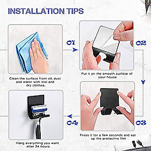Razor Holder Shaver Hook Hanger Stand Self Adhesive Hooks Heavy Duty Stainless Steel Phone Holders for Shower, Tools for Hanging Washcloth Towel Loofah for Bathtub Wall, Black (Black-4)