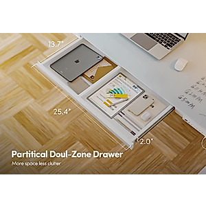 FEZIBO 55 × 24 Electric Standing Desk with Drawers, Whole-Piece Glass Adjustable Height Desk, One-Piece Quick Install Adjustable Sit Stand Desk, White