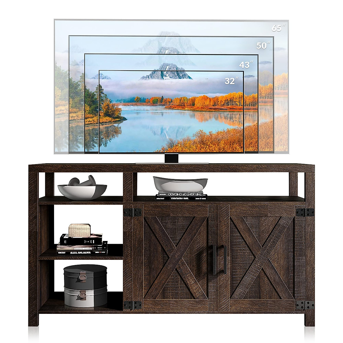 BELLEZE 58" TV Stand for TVs Up to 65", Modern Entertainment Center & TV Cabinet with Storage Shelves and Cabinet, Wood Storage Cabinet Media Console Table for Living Room Bedroom, Espresso
