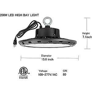 Q QINGCHEN Warm White 3000K 2700K LED High Bay Light 200W,ETL Certified Full Spectrum UFO High Bay LED Shop Light for Factory Work Shop Plant Growth