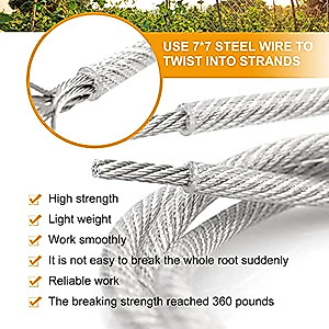 Ruesious Outdoor String Light Hanging 262FT Wire Rope Wire Guide Wire for Outdoor String Lights Kit Heavy Duty Globe String Garden Wire for Climbing Plants Hooks for Indoor and Outdoor Lights