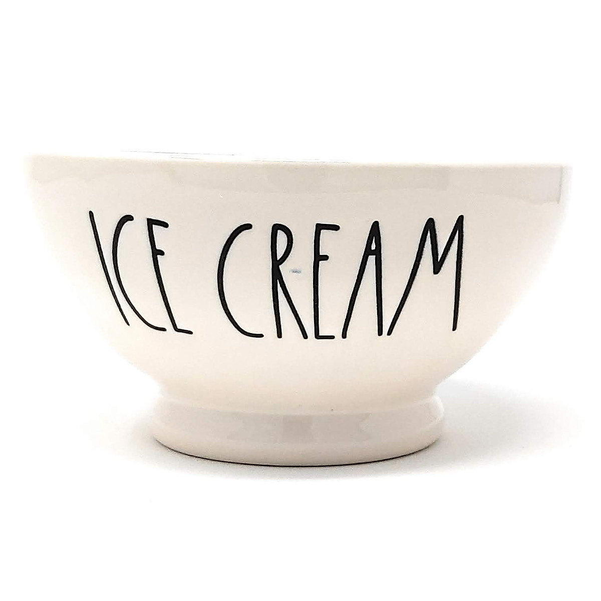 Rae Dunn by Magenta ICE CREAM Bowl, Ceramic, White with Blue Interior and Black LL. 3in x 5.5in