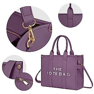 NPBAG The Tote Bag for Women, PU Leather Handbag with Zipper, Crossbody Shoulder Bag for Travel, Work, Top-Handle Trendy Purse (M Purple)
