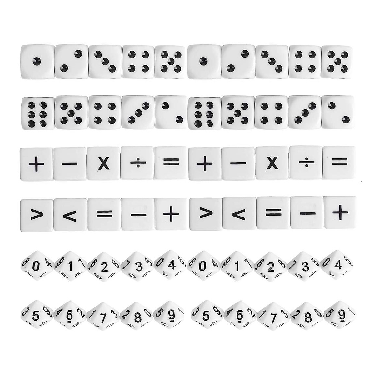 Lohoee Teaching Dice 16mm Math Dice Games for Kids 8-12 for Math Teaching Classroom Supplies Acrylic Material (20Pcs Math Operation Dice + 20Pcs Number Dice + 20Pcs Dot Dice)