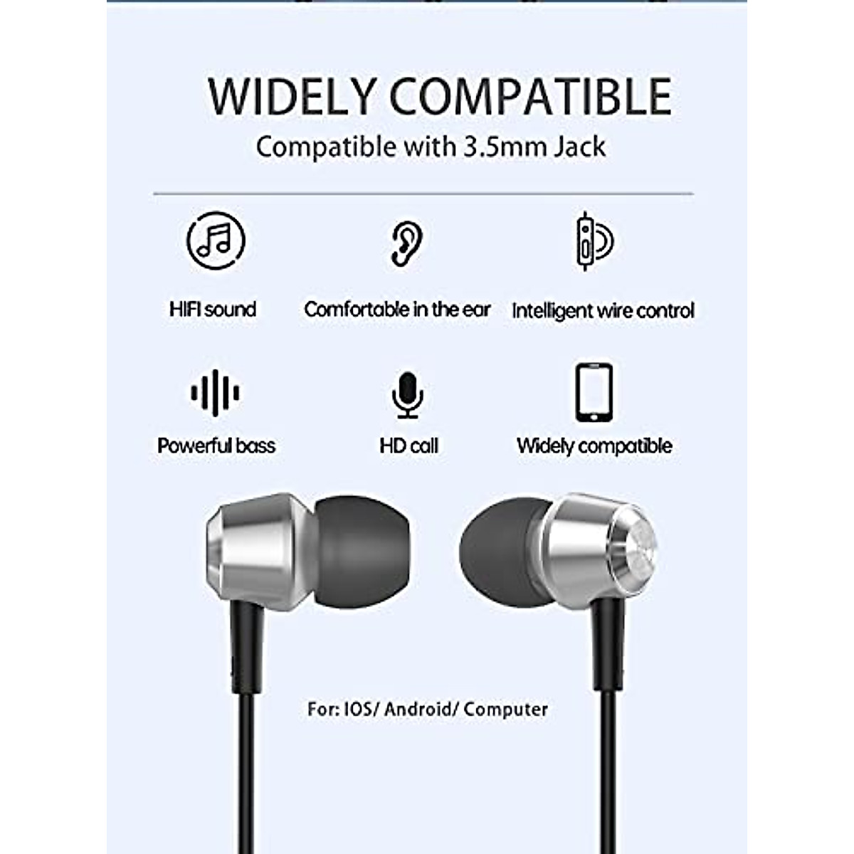 HAPPYAUDIO W1 Stereo Headphones for 3.5mm Jack with Metal bass with Microphone for Game Sports Call up