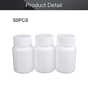 Utoolmart 50Pcs Plastic Solid Powder Medicine Pill Cylindrical Chemical Container Reagent Bottle, 80ml Wide Mouth Sample Sealing Liquid Storage Container