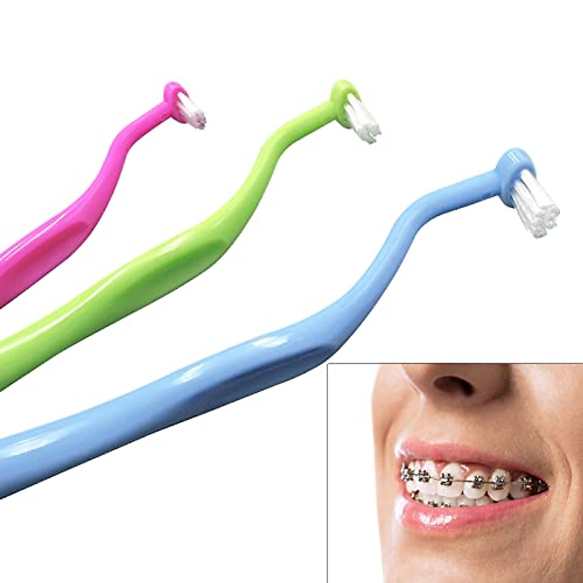 HRASY Orthodontic Toothbrush Small Tuft Toothbrush Tiny Compact Interspace Brush for Dental Implants, Braces and Teeth Detail Cleaning, 4 Pieces (4 Colors D)