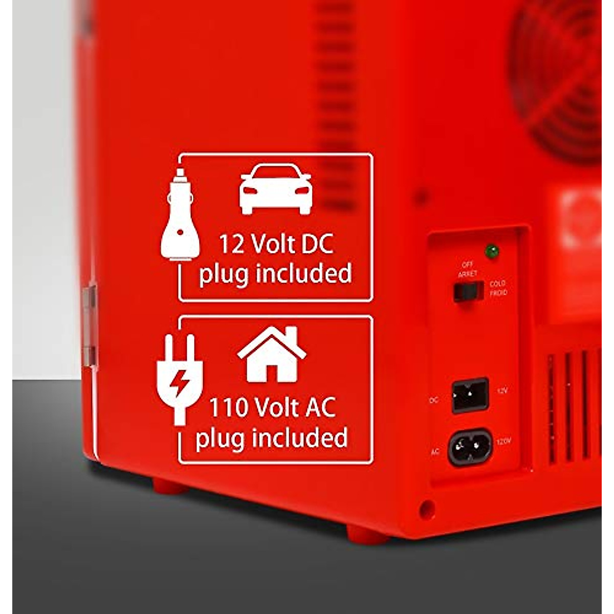 Coca-Cola Classic Coke Bottle 4L Mini Fridge w/ 12V DC and 110V AC Cords, 6 Can Portable Cooler, Personal Travel Refrigerator for Snacks Lunch Drinks Cosmetics, Desk Home Office Dorm, Red