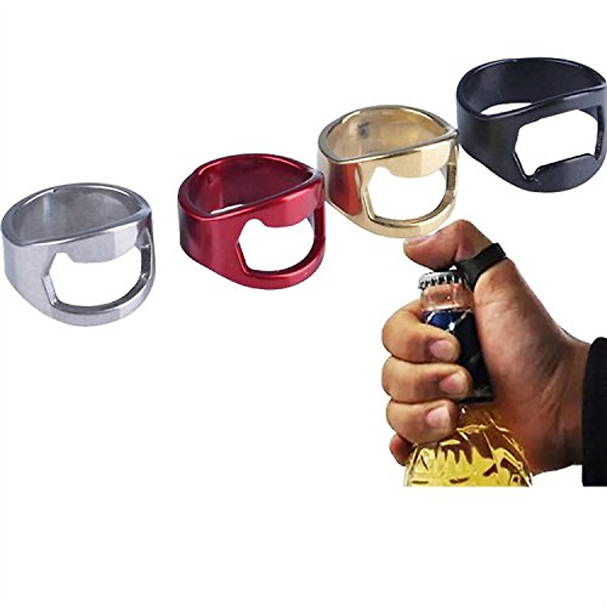 Stainless Steel Beer Ring Bottle Opener Pack of 22mm (Silver+Black+Red+Golden)