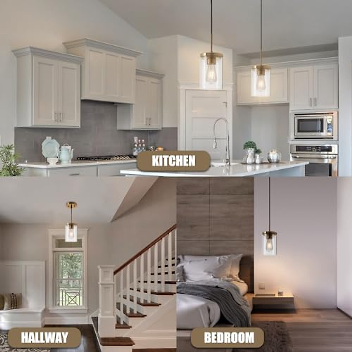 OUVR Gold Pendant Light Fixtures,5 Inch Globe Pendant Lights Kitchen Island with Clear Glass, Hanging Lights for Kitchen Island, Dining Room, Bedroom, Hallway, Farmhouse - 1 Pack