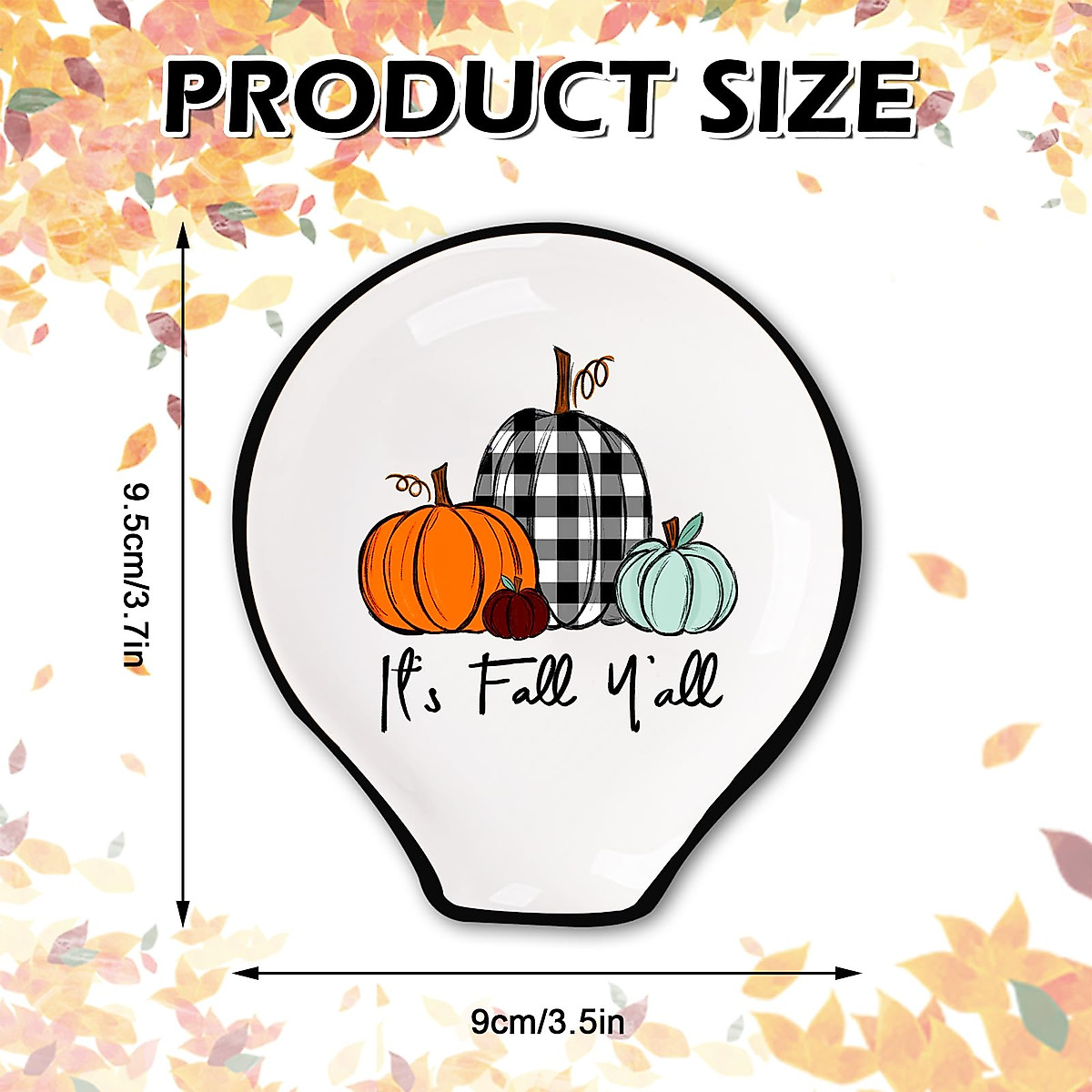 Whaline Fall Spoon Rest Plaid Pumpkin Ceramic Spoon Holder Seasonal Sauce Dishes Farmhouse Fall Thanksgiving Coffee Spoon Holder Ring Dish for Stove Top Cooking Utensil Kitchen Office Decor