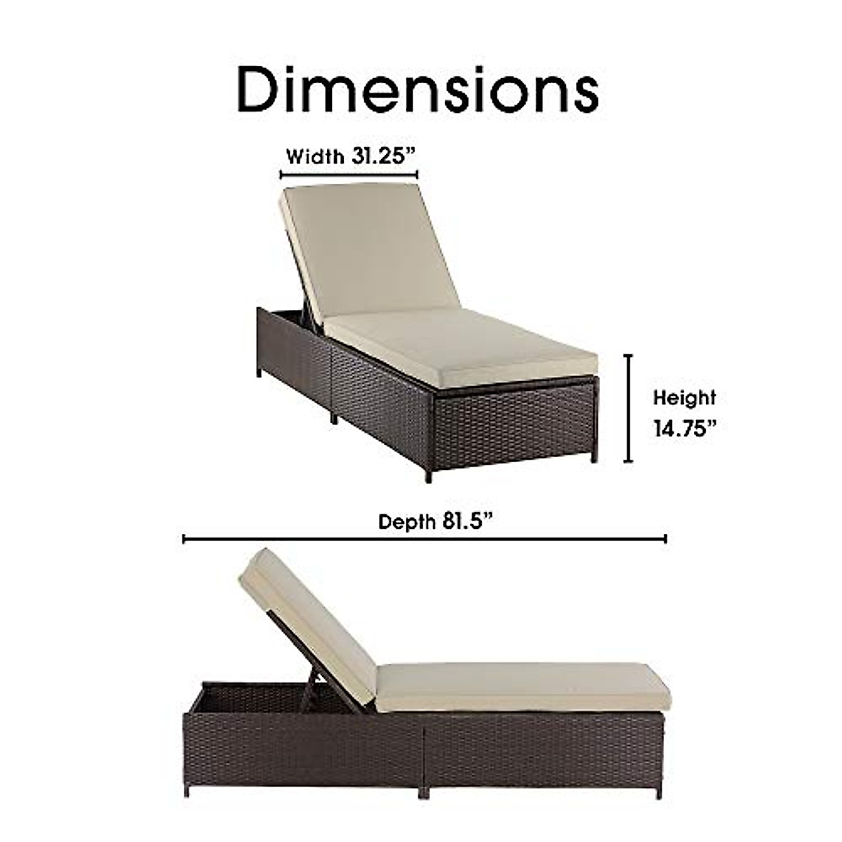 Serta Brown Resin Wicker Outdoor Patio Furniture Collection, Storage Chaise Lounge, Beige