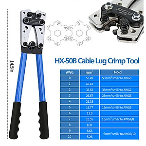 Cable Lug Crimping Tool with 170pcs Copper Wire Lugs and 210pcs Heat Shrinkable Tube, Wire Crimping Tool for AWG 10-1/0 Electrical Lug Crimper, with Cable Cutter