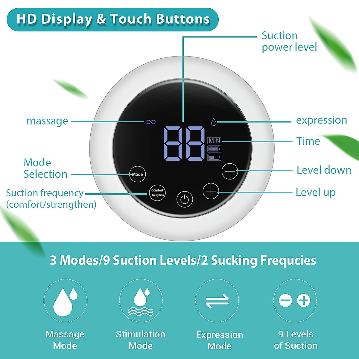 Cozytots Double Electric Breast Pumps Portable Rechargeable Battery Operated Breast Feeding Pump 9 Suction Levels with High Definition Display Touch Panel 5 Milk Bags 2 Adapters