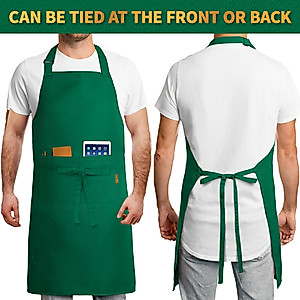 BOHARERS Green Aprons with Pockets - Restaurant Bib Apron for Work Home Kitchen Washable Chef Aprons Costume