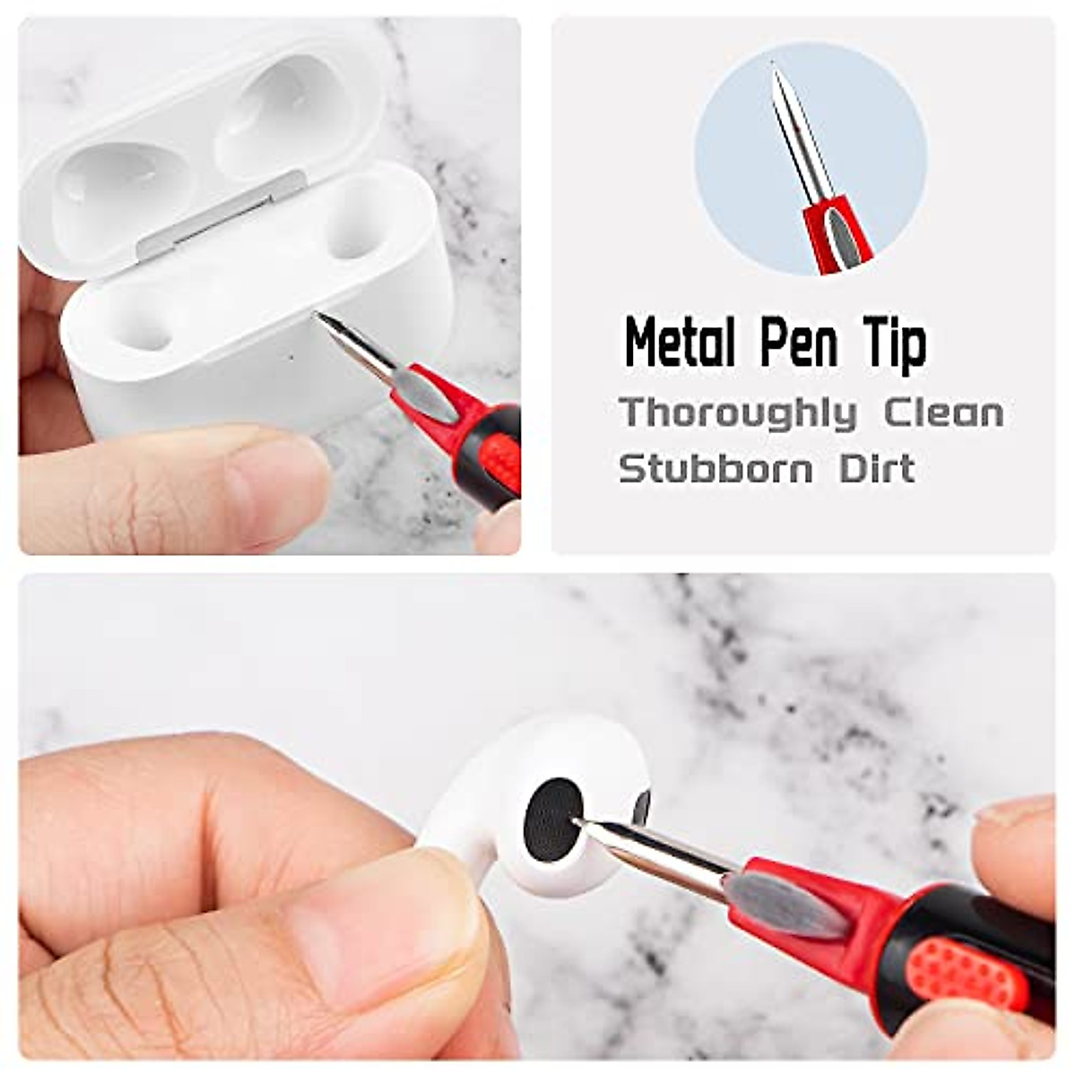 Airpod Cleaner Kit,Bluetooth Airpods Pro Earbuds Cleaning Kit Pen with Soft Brush Flocking Sponge,Multifunctional Earbuds Cleaning Tool for Airpods Cellphones,Upgraded Kits with Wet Dry Wipes (Black)