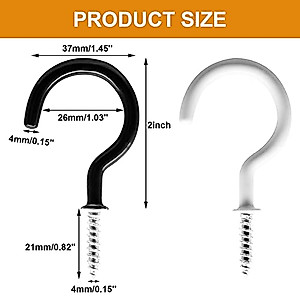 Biaungdo 2 Inch Metal Screw-in Hooks, Black and White Ceiling Cups Hooks for Hanging, 12 Pcs