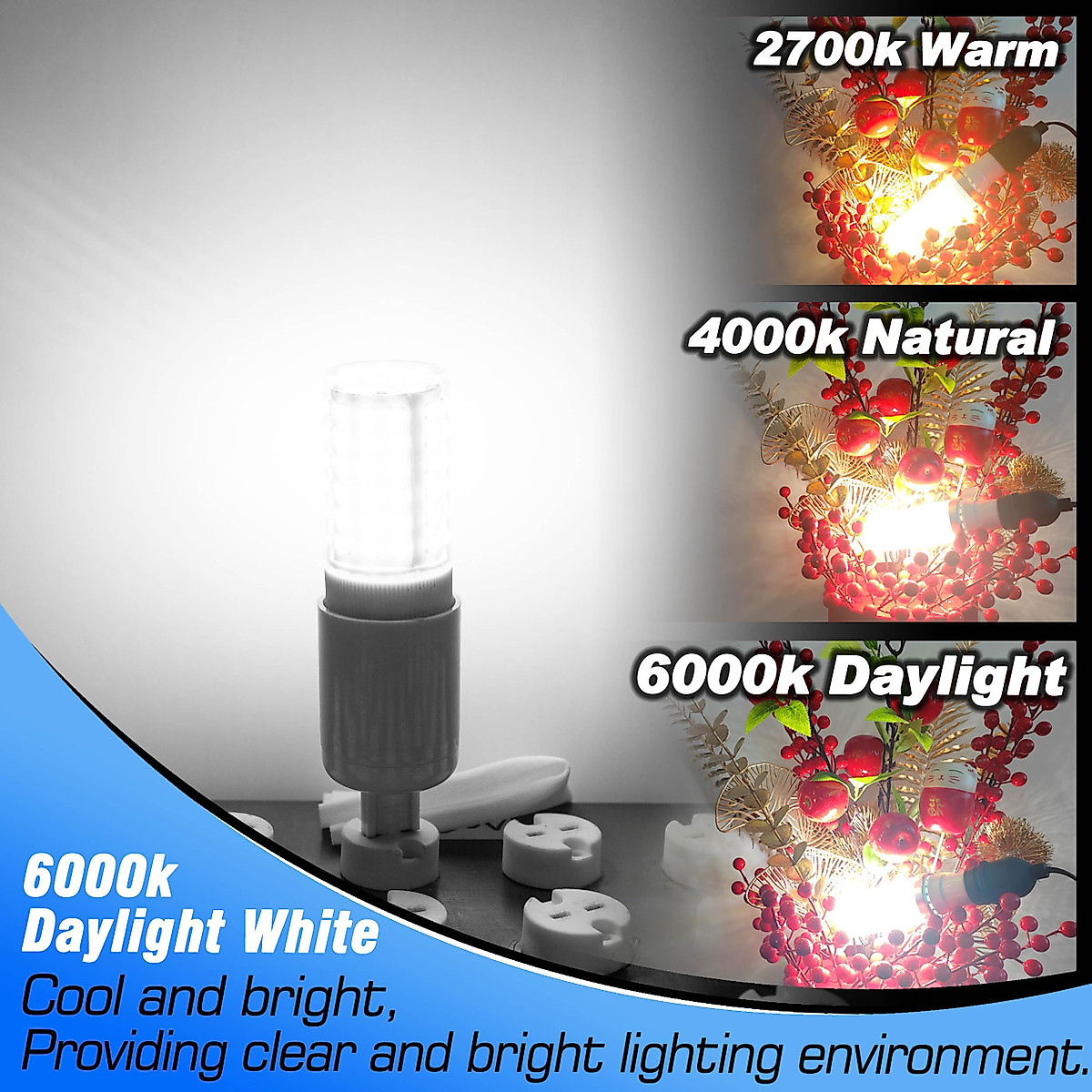 E26 LED Candelabra Light Bulb 10W Equivalent 100W 6000K Daylight White 1200lm E26 Edison Base LED Corn Bulbs for Refrigerator Chandelier Pendant Ceiling Fan Lighting Wall Sconces, Non-dimmable, 2 Pack