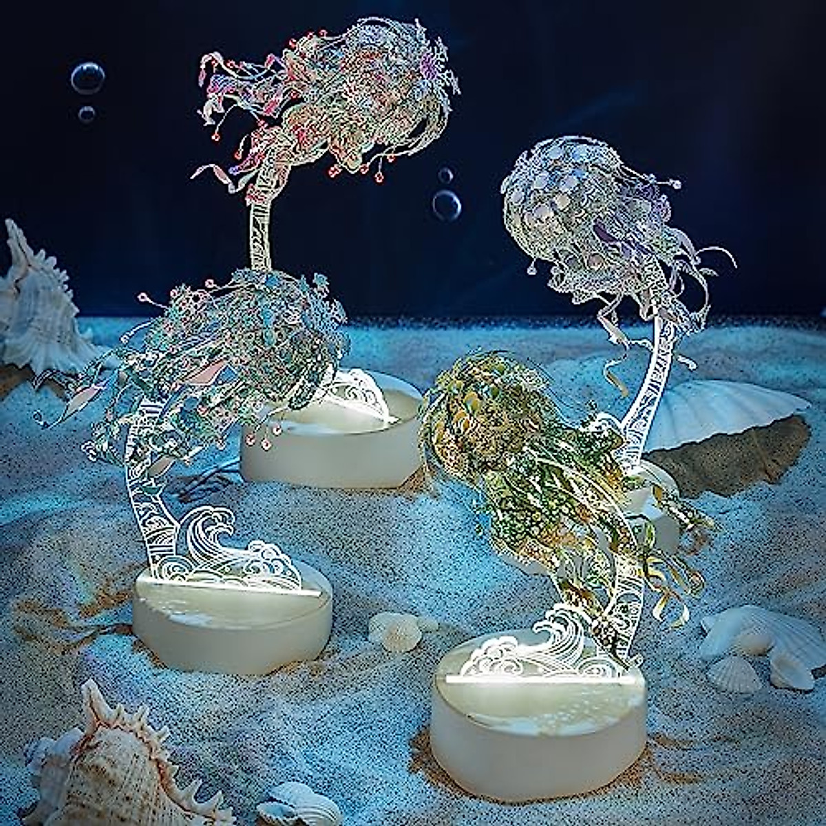 Piececool 3D Metal Model Kits, Jellyfish Night Lamp with USB Plug, Cute Sea Animals DIY Models Building Kits for Adults Brain Teaser Puzzles, Best Dad Boyfriend Gifts