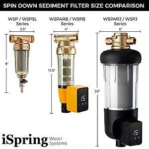 iSpring WSP-50 Reusable Whole House Spin Down Sediment Water Filter, 50 Micron Flushable Prefilter Filtration, 1" MNPT + 3/4" FNPT, Lead-Free Brass