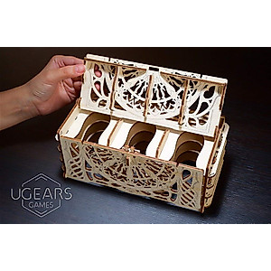 UGears 3D Puzzle for Board Games - Wooden Card Holder for 12 Sets of Playing Cards - Unique Mechanical Devices for Family Tabletop and Role-Playing Games - Wooden Construction Kits for Adults