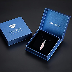 OHAYOO Crystal Rose Quartz Pendant Necklace for Women 925 Sterling Silver Wrapped Healing Stone Rose Flower Hexagonal Quartz Pendant Gifts for Women