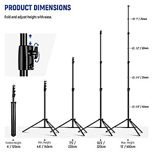 NEEWER 13ft/4m Air Cushioned Light Stand, Heavy Duty All Metal Photography Tripod Stand with 1/4” to 3/8” Reversible Spigot, 3 Way Mounting Interface & Metal Locking Knobs, Max Load 6.5lb/3kg